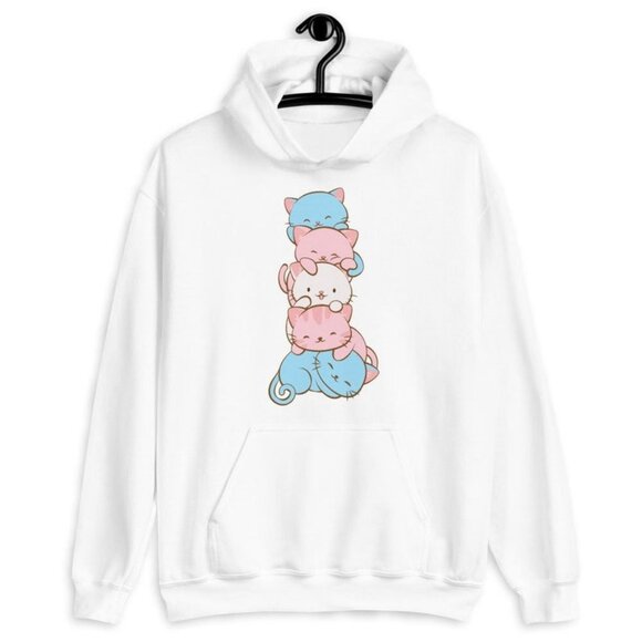 Tops | Transgender Pride Flag Kawaii Cat Hoodie Cute Cat Lover Apparel ...